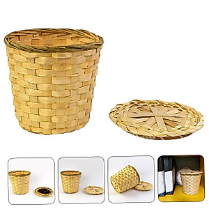 OFFSCH Round Weaving Tea Basket with Lid Tea Storage Basket and Garbage Container Bin for Kitchen Office and Home Organization