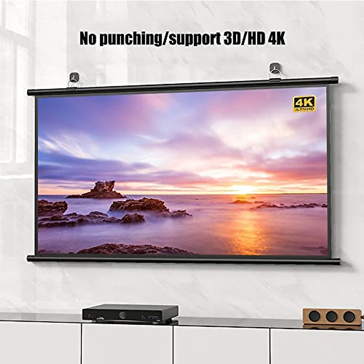 LISSY 60"/72" Projector Screen Manual Pull Down Projection Screen HD Wall-Mounted Movie Screen Home Theater Projector Screen Wrinkle-Free (Size : 60inch-4:3)