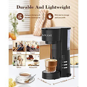4 IN 1 Single Serve Coffee Maker with Milk Frother and Coffee Grinder, Coffee Maker for K Cup and Ground Coffee, with 30 oz Removable Water Reservoir, 6 to 14 oz. Brew Sizes, Coffee Machine for Home