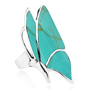 AeraVida Soaring Monarch Butterfly Green Turquoise Inlay Stone Sterling Silver Ring | Statement Fashion, Promise Ring, Couple Unisex Ring | Size 8
