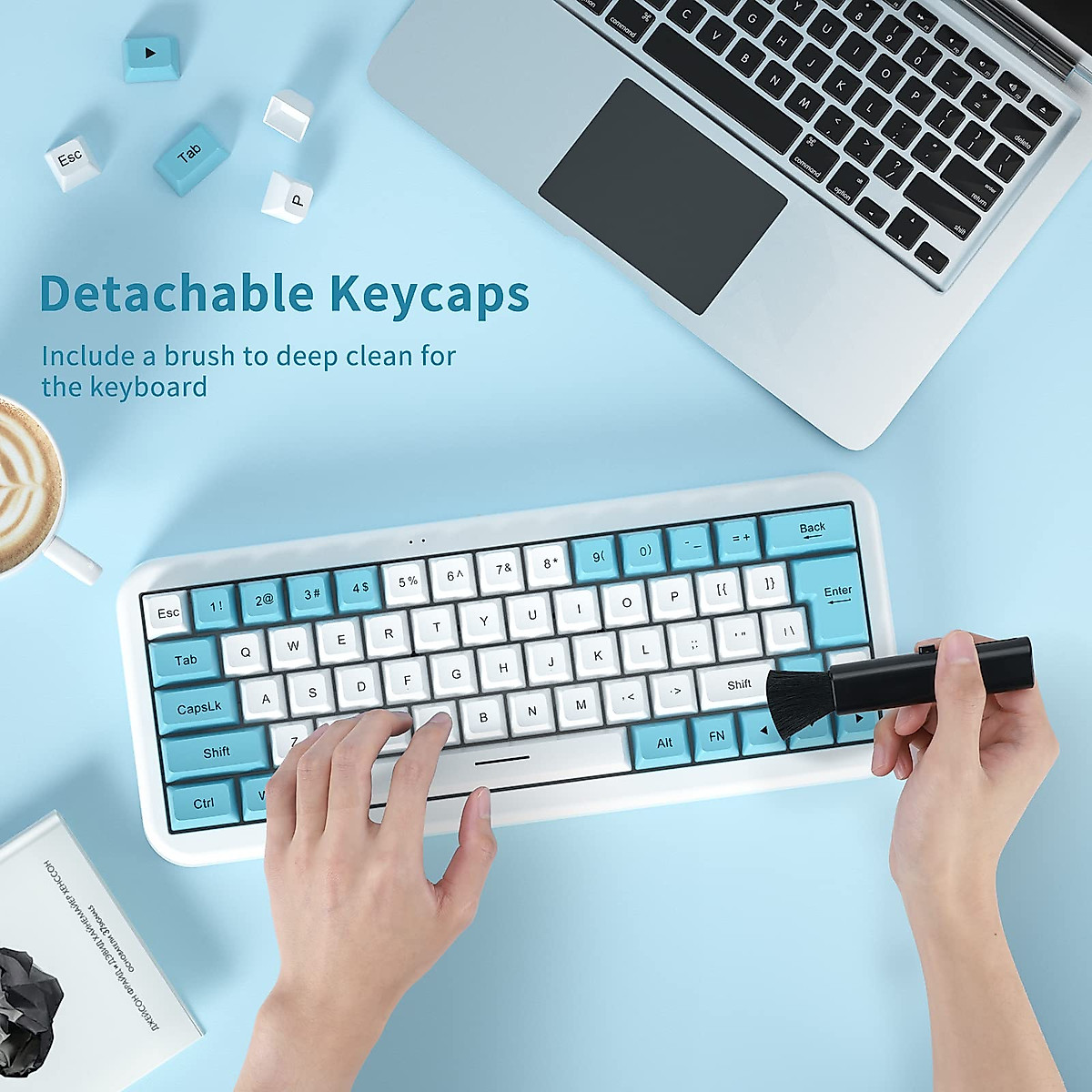 ROCHIE 60% Percent Keyboard, Wireless Gaming Keyboard, Gaming Keyboard 60 Percent, 2.4G Computer Keyboard with Wrist Rest, Compatible with Mac OS and Windows for Laptop PC (White-2)