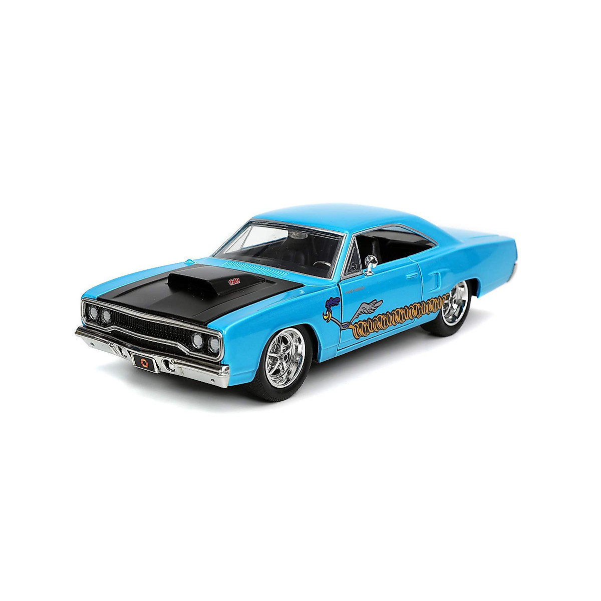 1970 Plymouth Road Runner with Wile E. Coyote Figure, Looney Toons - Jada Toys 32038/4 - 1/24 Scale Diecast Model Toy Car