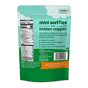 Beech-Nut Toddler Snacks, Mini Waffles with Hidden Veggies, Pumpkin Apple Cinnamon, Non-GMO, 3.2 oz Bag (7 Pack)