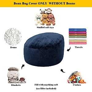 Bean Bag Chairs Cover (No Filler) Soft Washable Plush Fiber Adult Beanbag Chair Fuzzy Fur Cover Without Filling (Navy Blue Bean Bag Cover)