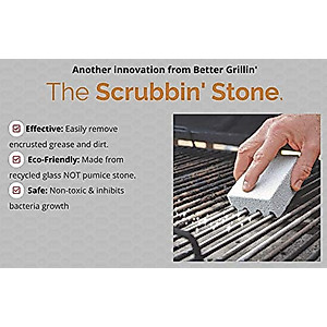 Better Grillin Scrubbin Stone Grill Cleaner Handle-Protect Hands & Nails When Scouring Grill with Three Scrubbin Stone