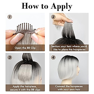 REECHO 2 pack 4 inch Short Thick Hairpieces Adding Extra Hair Volume Clip in Hair Extensions Hair Topper for Thinning Hair Women Color Silver Grey