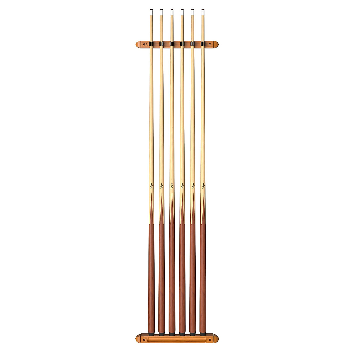 Fat Cat 2-Piece Wall Mounted Hardwood Billiard/Pool Cue Rack, Holds 6 Cues