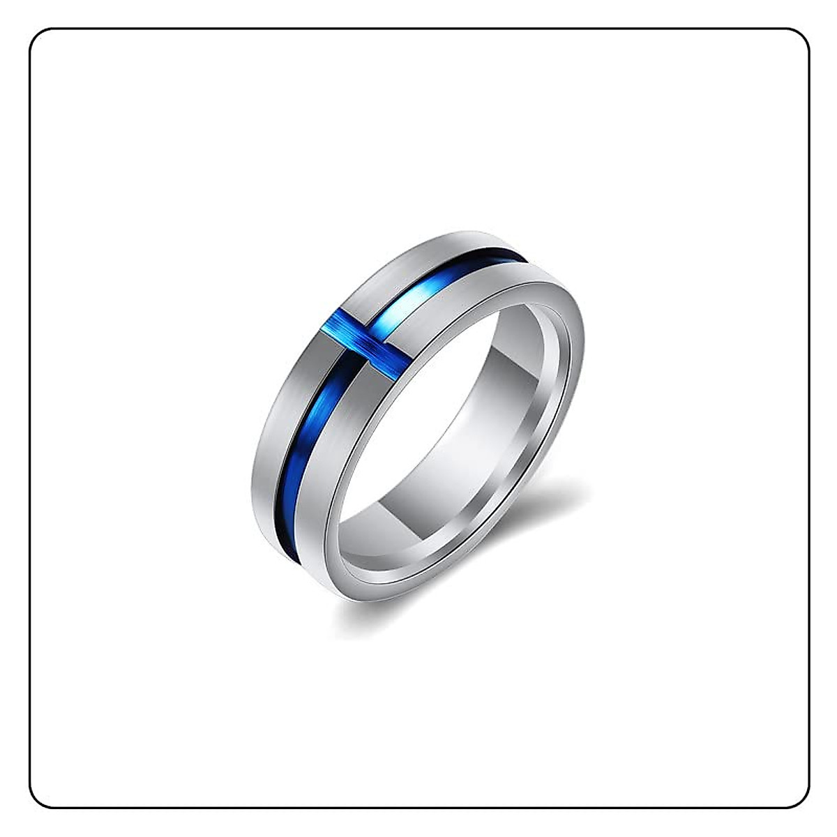 Fusamk Fashion Blue Epoxy Stainless Steel Cross Band Ring(Steel(9))