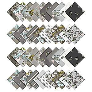 Soimoi Florals Print Precut 5-inch Cotton Fabric Quilting Squares Charm Pack DIY Patchwork Sewing Craft- Light Gray