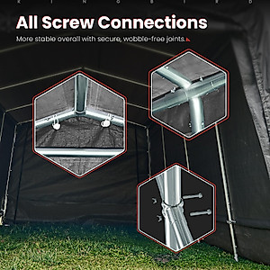 KING BIRD 10' x 20' Heavy Duty Anti-Snow Carport Peak Style Car Canopy Outdoor Instant Garage Car Tent with Reinforced Ground Bars