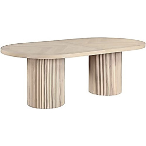 Meridian Furniture 725Oak-T Belinda Collection Mid-Century Modern Solid Wood White Oak Veneer Dining Table, Oval Design, Fluted Bases, 2 Leaves Included, 90"/106.5"/123" W x 47.5" D x 31" H, White