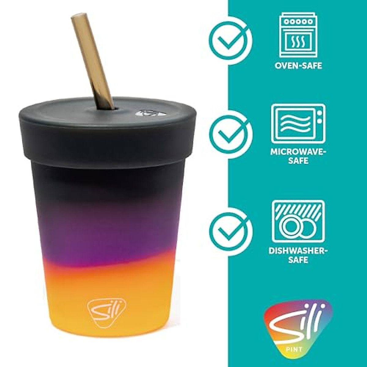 Silipint: Silicone Kids 8oz Straw Tumblers: 2 Pack - Moon Beam & Sun Storm -Unbreakable Cups, Airtight Lid, Flexible, Sustainable