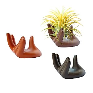 HHHH 3 pcs Air Plant Holder Mini Hand Shape Stand AirPlants Tillandsia Cute Container Pot Plant Display Home Office Decor Desk Table Shelf or Gifts Party Favors, Clay