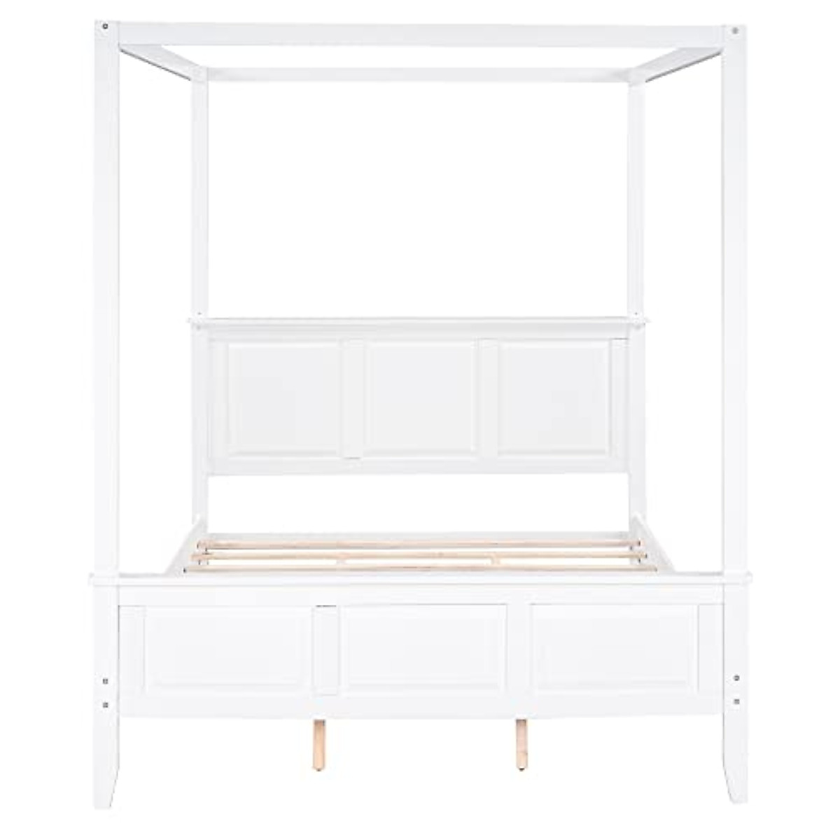 BIADNBZ Queen Size Canopy Platform Bed with Headboard and Footboard,Wooden Bedframe with Slat Support Leg for Bedroom Guest Room,No Box Spring Needed,White