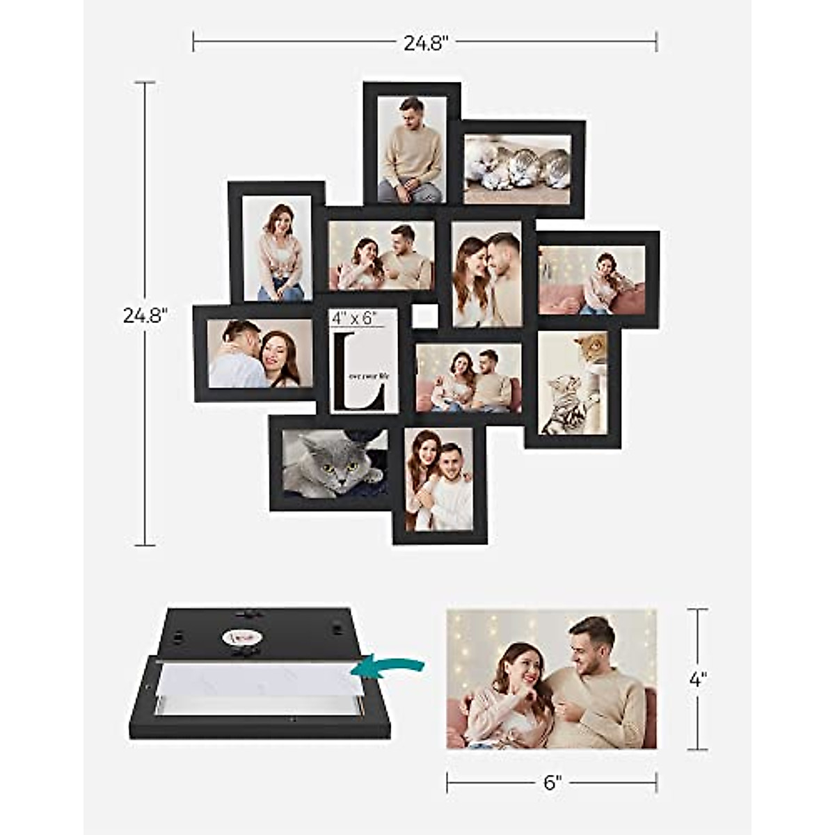 SONGMICS 4X6 Collage Picture Frames for Wall Decor, 12-Pack , Black Photo Collage Frame, Multi Picture Frame Set with Glass Front, Assembly Required