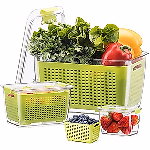 LUXEAR Fresh Container, 3PACK Produce Saver Container BPA Free Fridge Organizer for Vegetable Fruit and Salad Partitioned Food Storage Container with Vents Stay Fresh Containers Not Dishwashers Safe