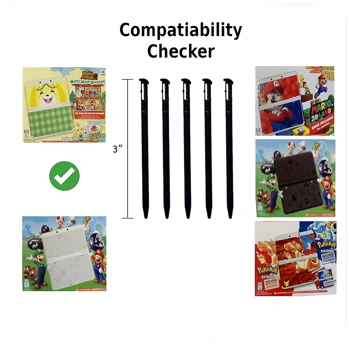 New 3DS Stylus Pen, Replacement Stylus Compatible with, New Nintendo 3DS Special Edition Versions (not XL) Stylus Pen [5 Pack] (Black)