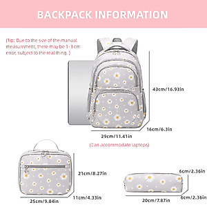 Armbq Daisy Kids Backpack for Girls, Multi Pocket School Bags with Lunch Box for Elementary, Teen Girls Bookbag Set