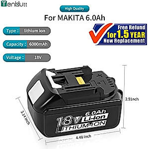 【Increase Current Protection!】 TenHutt 2Pack 6.0Ah 18V Lithium-Ion Replacement Battery for Makita 18V LXT Battery Compatible with BL1830 BL1840 BL1850 BL1860 BL1815 BL1860B Cordless Power Tools