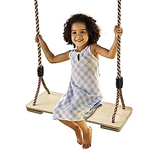 PELLOR Wooden Tree Swing for Kids - Anticorrosive Hanging Swing Seat 17.1 x6.8 x1.1, Adjustable PE Rope Kids Swing for Backyard Patio Garden Playground,220lbs