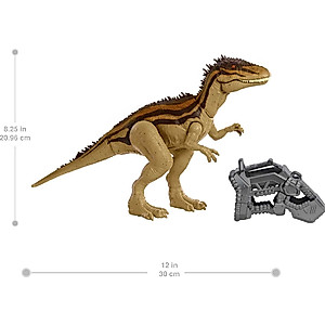 Mattel Jurassic World Mega Destroyers Dinosaur Action Figure, Carcharodontosaurus Brown Dino Toy with Attack Motion & Breakaway Accessory