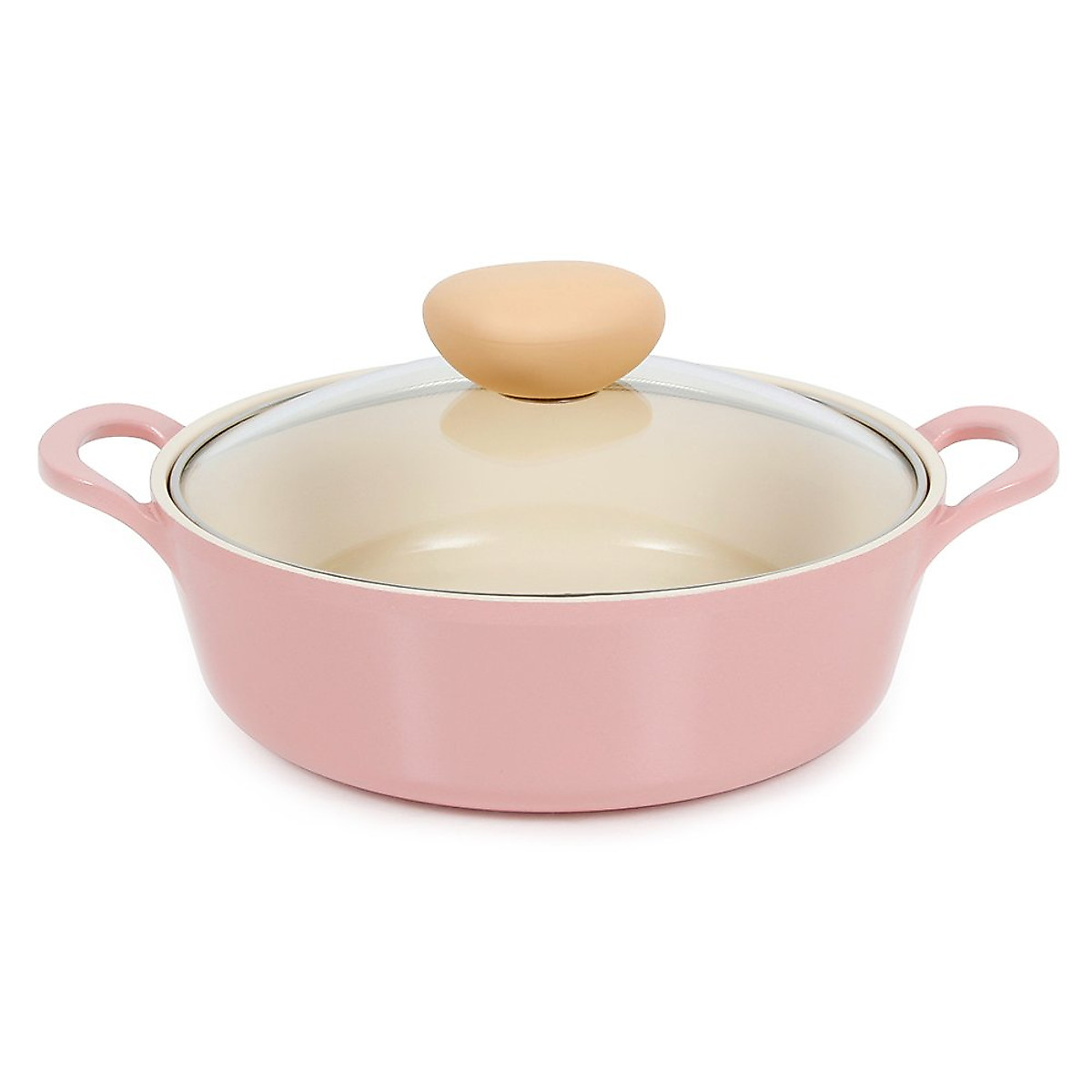 Neoflam Retro 2qt Non-Stick Ceramic Coated Stockpot with Integrated Steam Vent, Silicone Hot Handle Holder Included, Saute Pot, Casserole, Dutch Oven, 2-QT Low w/Glass Lid, Pink