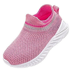 HOBIBEAR Toddler Boys Girls Walking Shoes Slip on Sock Sneakers Non-Slip Lightweight Mesh (Pink,Toddler 7)