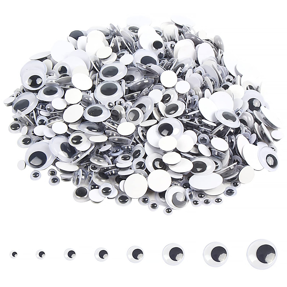 FOIMAS 1020pcs Wiggle Googly Eyes,6mm-20mm Self-Adhesive Wiggle Eyes in Assorted Sizes for DIY Craft,6mm,7mm,8mm,10mm,12mm,15mm,18mm,20mm