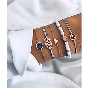 VONRU Beaded Bracelets for Women - Adjustable Charm Pendent Stack Bracelets Set for Women Girl Friendship Gift Bracelet Links (Turtle bracelet)