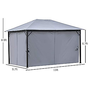Outsunny 10' x 13' Patio Gazebo, Aluminum Frame, Outdoor Gazebo Canopy Shelter with Netting & Curtains, Garden, Lawn, Backyard and Deck, Gray