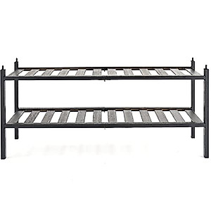 Lettimi Shoe Rack - 2 Tier, Premium Bamboo Shoe Organizer and Stackable Shoe Shelf Storage Organizer for Entryway, Shoe Cubby, Bathroom, Hallway, Closet or Living Room (2 Tiers, Black)