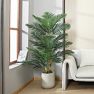 Kazeila Artificial Golden Cane Palm Tree, 5FT Fake Tropical Palm Plant, Pre Potted Faux Greenry Plant for Home Decor Office House Living Room Indoor