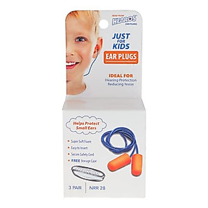 HEAROS Just for Kids Ear Plugs NRR 28 Foam EarPlugs, Extra Small Corded Hearing Protection with Storage Case (3 Pairs)