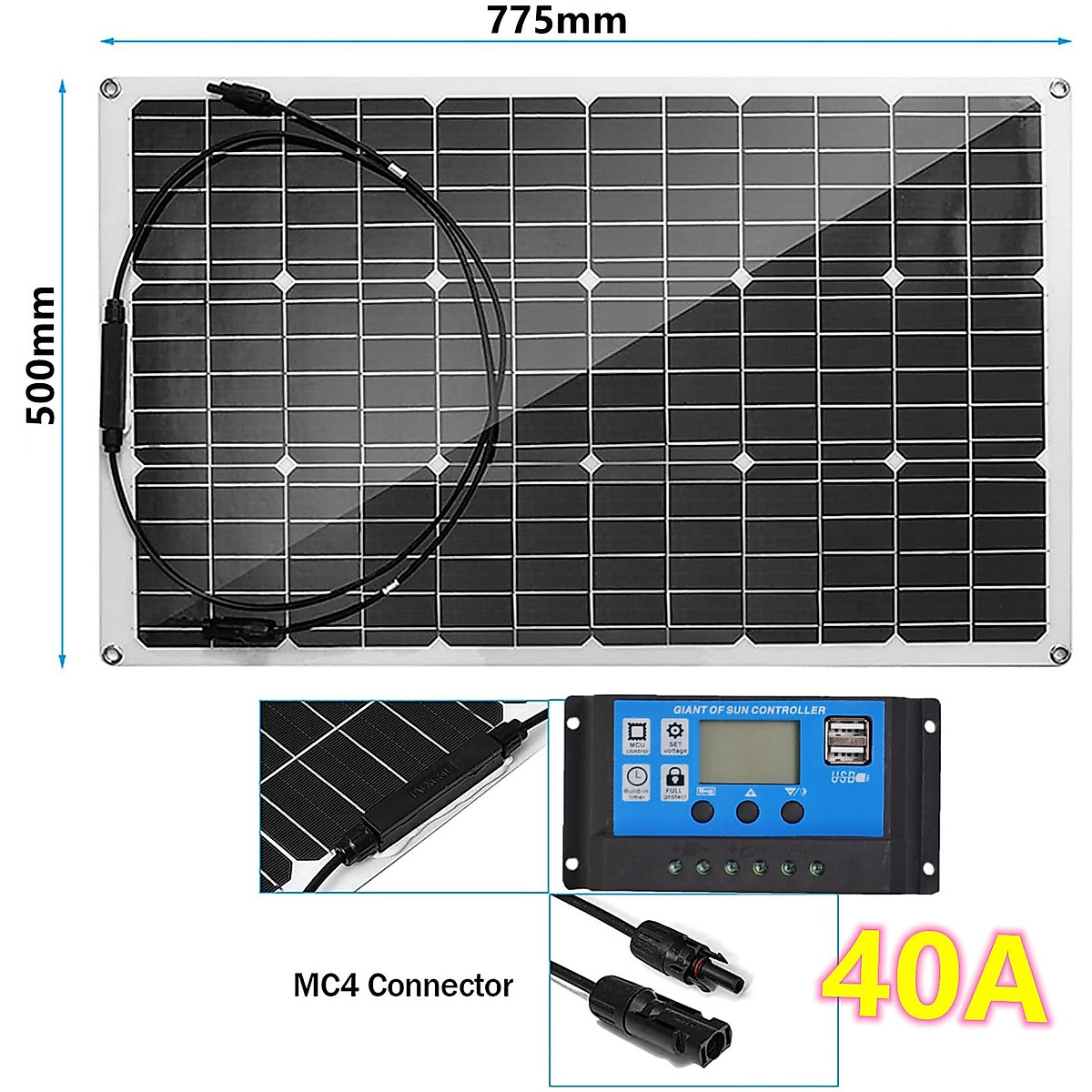 Semi-Flexible Solar Panels(150w/300w/450w/600w), Waterproof Battery Charger 40a, 12v Battery Energy Charging, Easy Installation, for Boat, Car, House, Garden, Shed,600W