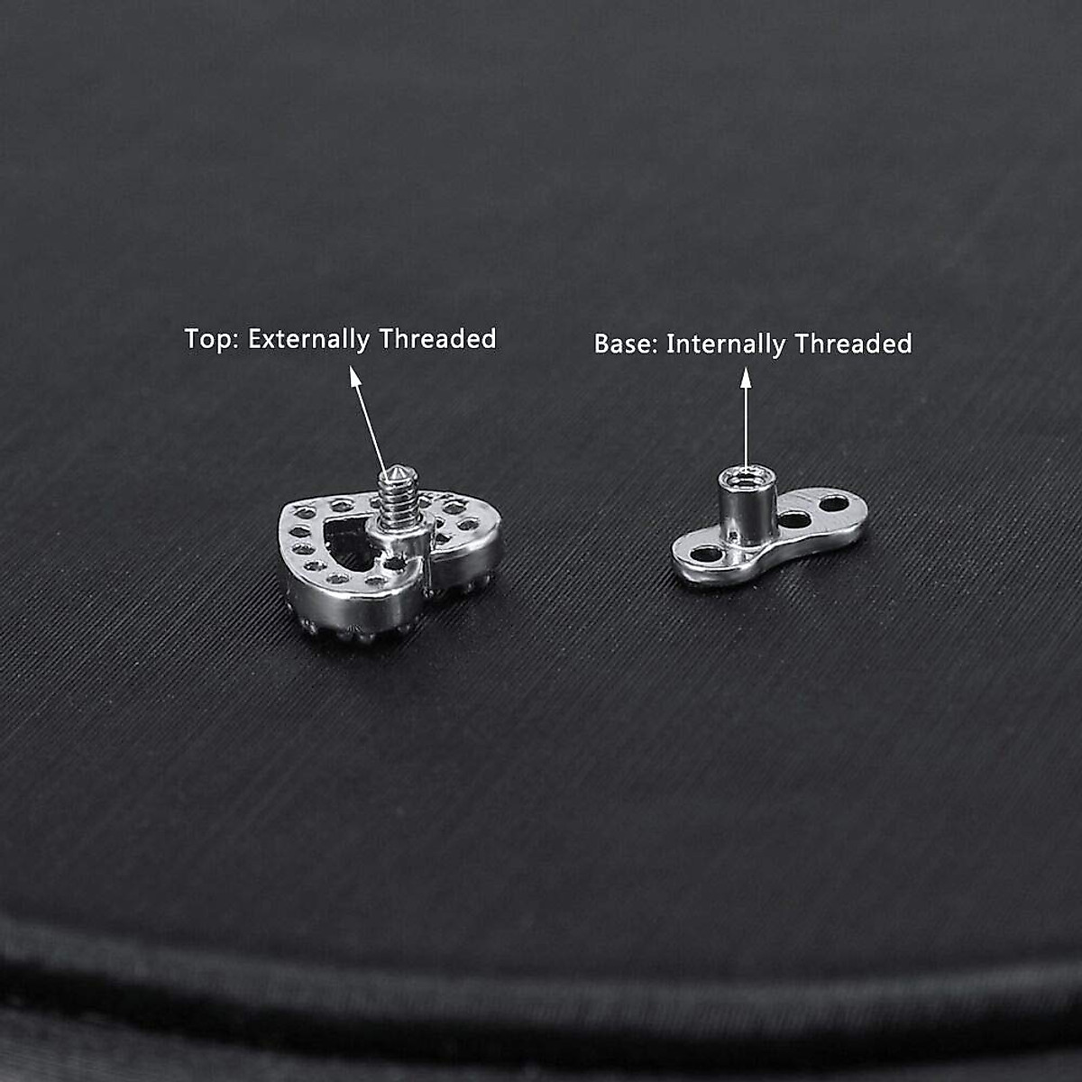ZS 14g Cubic Zirconia Dermal Anchor Tops and Base Surgical Steel Microdermals Body Piercings (Hollow heart)