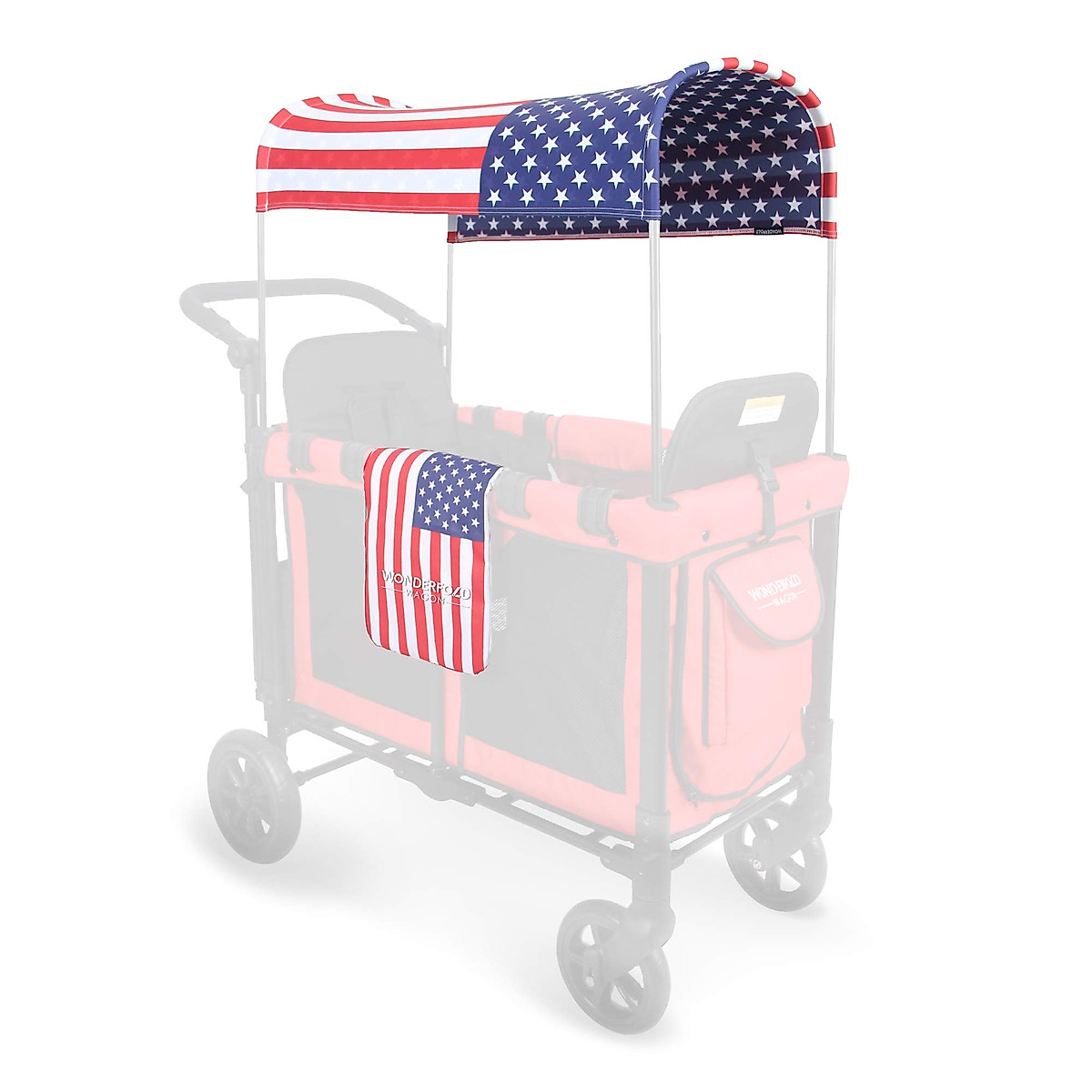WONDERFOLD Add-on Canopy Fabric with UV Protection for W-Series Stroller Wagon (Double Sided W2/W1 Canopy, USA Flag Print with One Pouch)