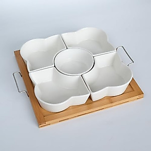 YOUEON Appetizer Serving Tray, Ceramic Divided Serving Tray, Divided Serving Platters for Relish Dishes, Removable Serving Dishes for Chips and Dip, Condiment, Veggies, Candy and Snacks