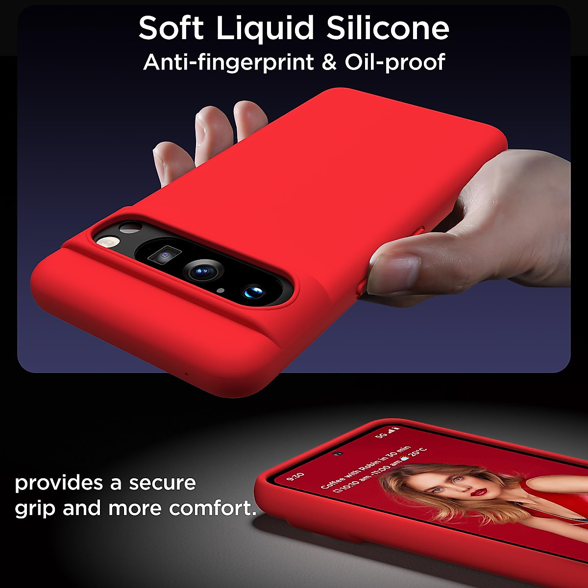 COFFKER Compatible with Pixel 8 Pro Case, Liquid Silicone Case, Full Body Shockproof Protective Cover,【Soft Microfiber Lining】 Slim Thin Phone Case for Google Pixel 8 Pro 6.7 inch, Red