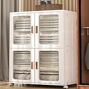 Closet Organizers and Storage,41.5 Gal Storage Bins with Lids and Wheel,Stackable Storage Bins,Collapsible Storage Bin with Double Doors,Collapsible Storage Bins for Home,Dorm Room,2 Packs-4 Layer