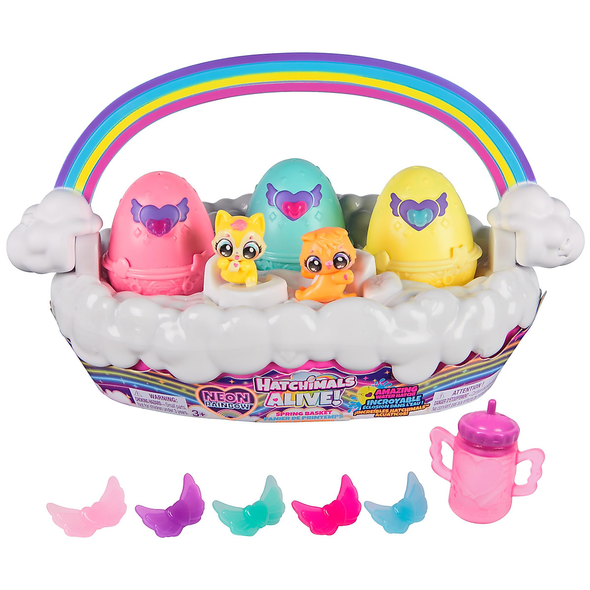 Hatchimals Alive, Neon Rainbow Spring Basket Toy (Styles May Vary), 3 Self-Hatching Easter Eggs, Fun Gift & Kids Toys for Girls & Boys Ages 3 and up