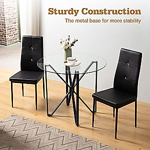 WISOICE Dining Table Round Glass Kitchen Dining Room Table with Tempered Glass Top and Metal Frames, Modern Circle Dinner Table for Small Spaces Living Room