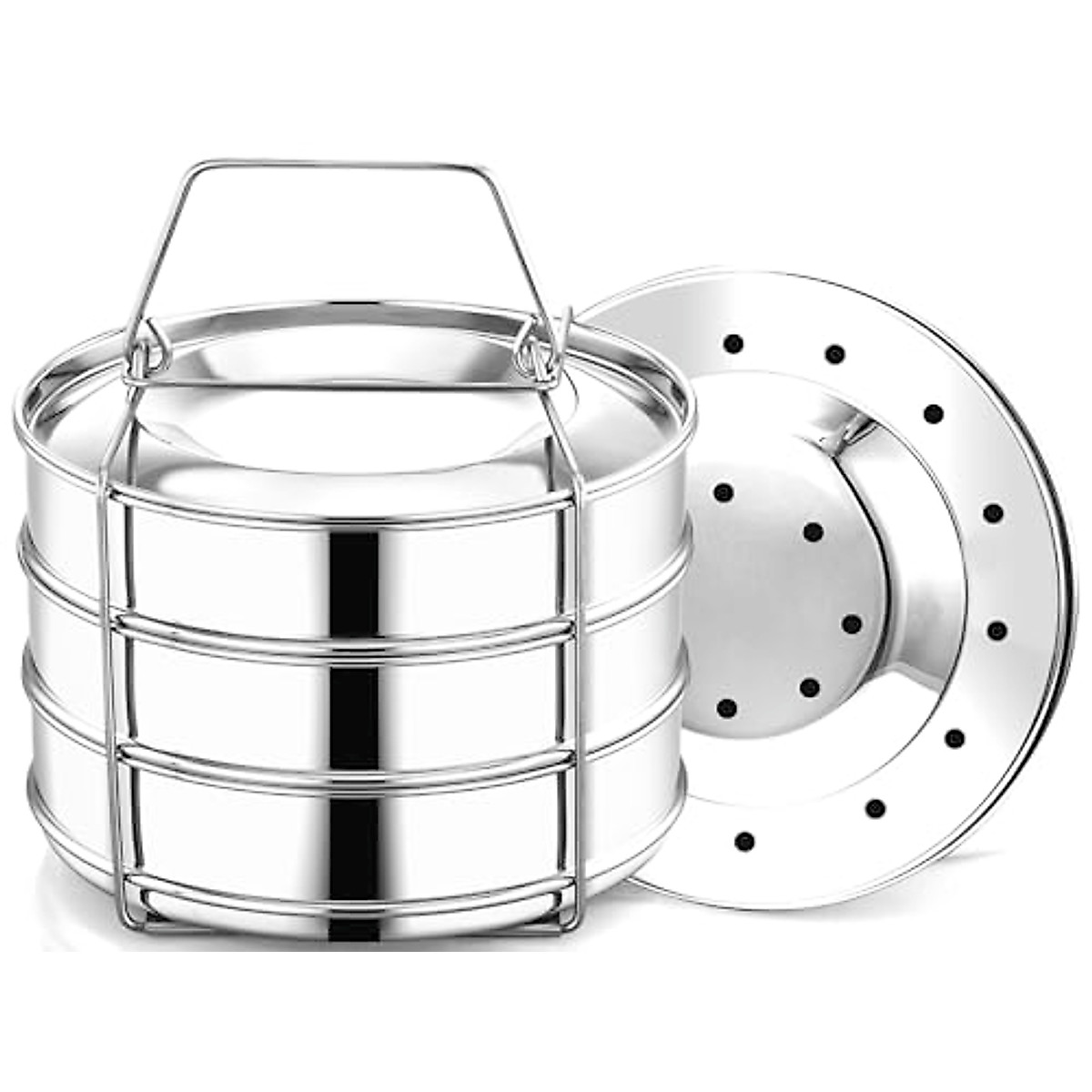 EasyShopForEveryone Stainless Steel 3 Tier Stackable Insert Pans, Compatible with 6 Qt Instant Pot, Pot-in-Pot, Baking Pans for Flan, Layer Cake