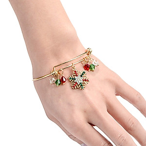 9 Pcs Christmas Expandable Charm Bracelet Thanksgiving Xmas Holiday Bracelets Jewelry Set for Women