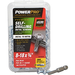 Power Pro Premium Self-Drilling Metal Screws, Zinc Plated Steel, Pan Head Metal to Metal Winged Point Screws, Silver, #8 x ¾ inch, Box of 180 Screws