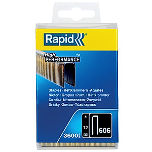 Rapid High-Performance Staples for Dense Materials, Narrow Crown No. 606, Leg Length 12mm, Staple Gun Staples, Resin-Coated Galvanised Steel, 3600 Pieces, Plastic Box (40303093)