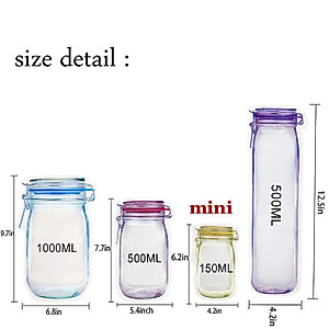 Mason Jar Zipper Bags, 20Pcs Reusable Storage Bags Mason Bottle Shape Storage Bags Portable Mason Jar Stand-Up Leakproof Food Saver Bags For Home Kitchen