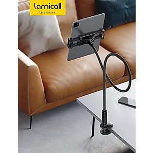 Lamicall Gooseneck Tablet Mount Holder for Bed - Flexible Tablet Arm Clamp for Bed Compatible with Pad Mini 7.9, Air 9.7, Pro 10.5, Kindle, Switch, Galaxy Tabs, More 4.7-11" Device - Black