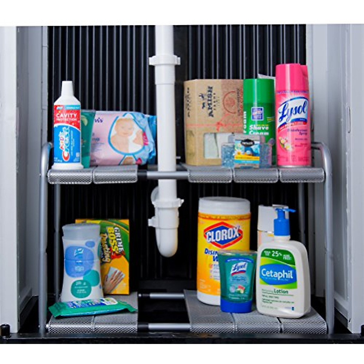 Venoly Home - Under Sink 2 Tier Expandable Shelf Organizer Rack, Silver - Expands from 18 Inches to 30 Inches