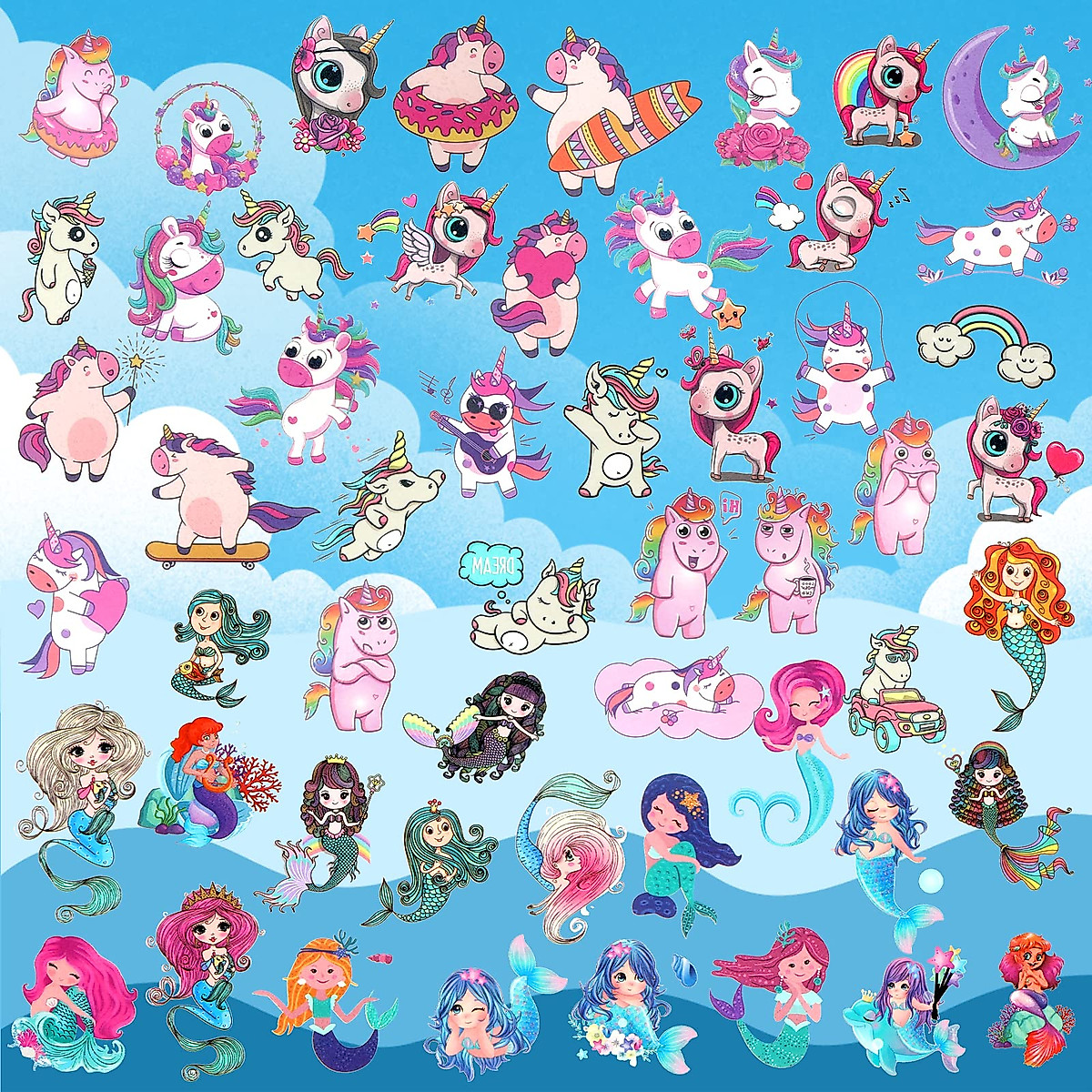 Metker Unicorn, Mermaid (260 PCS) kids waterproof temporary tattoos,children's temporary tattoo toys.Girl face tattoo stickers, girls temporary tattoos