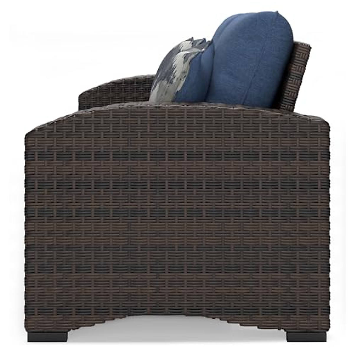 Signature Design by Ashley Windglow Outdoor Loveseat with Cushion Love Seats, 58" W x 31" D x 37" H, Blue & Dark Brown